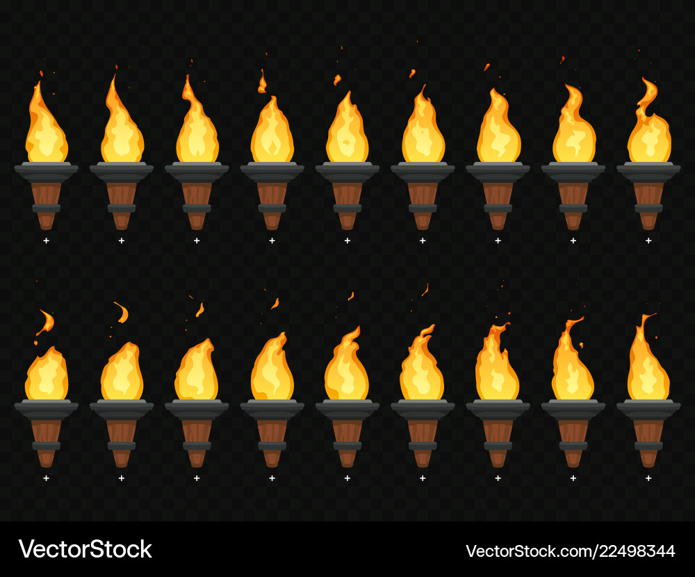 Torch fire animation burning cresset flames Vector Image
