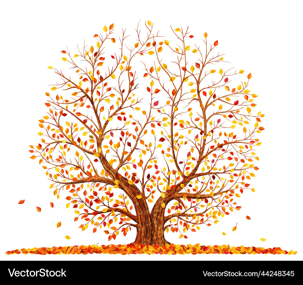 Autumn tree with falling leaves isolated Vector Image