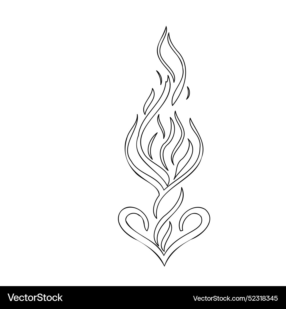 Candle flame fire heart outline sketch Royalty Free Vector