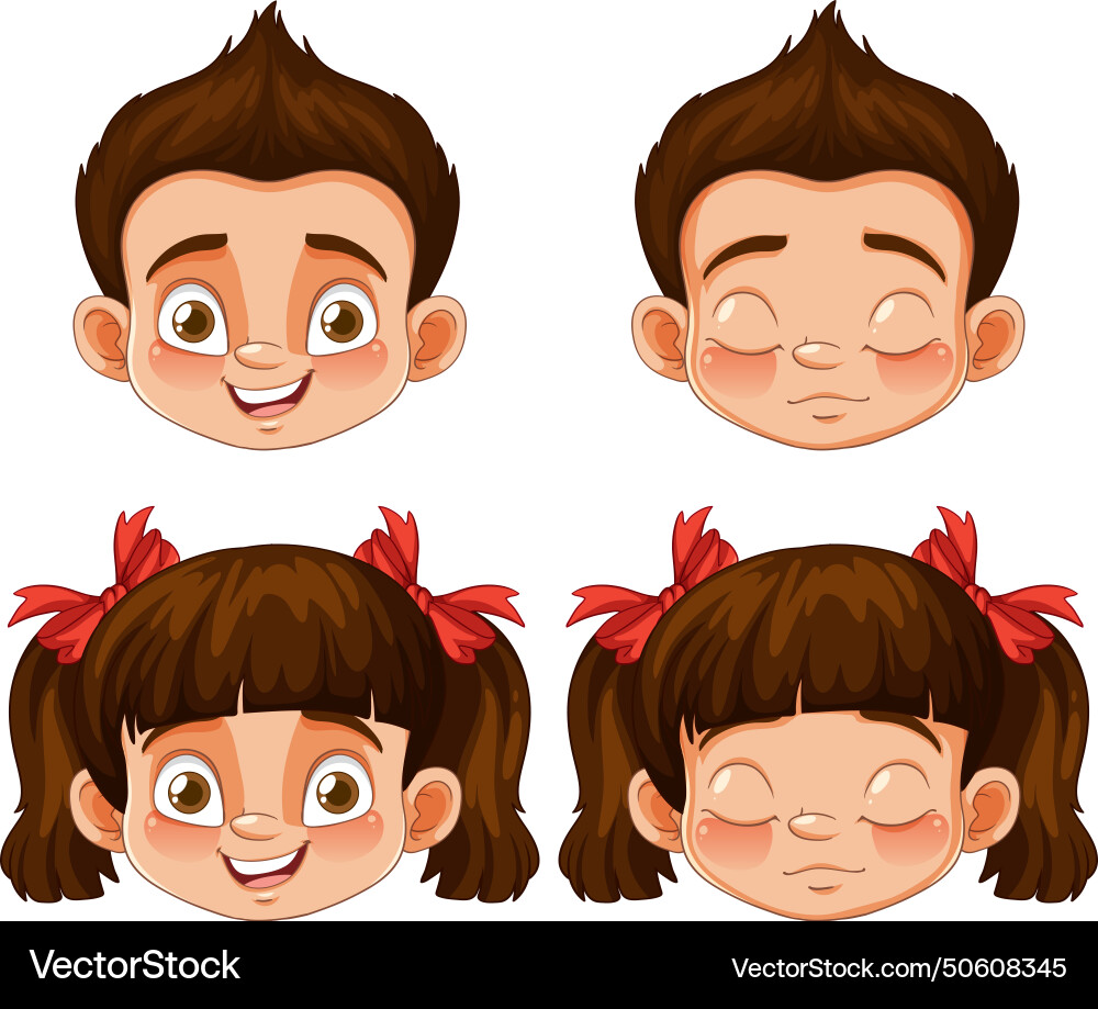 Four cartoon faces showing different expressions Vector Image