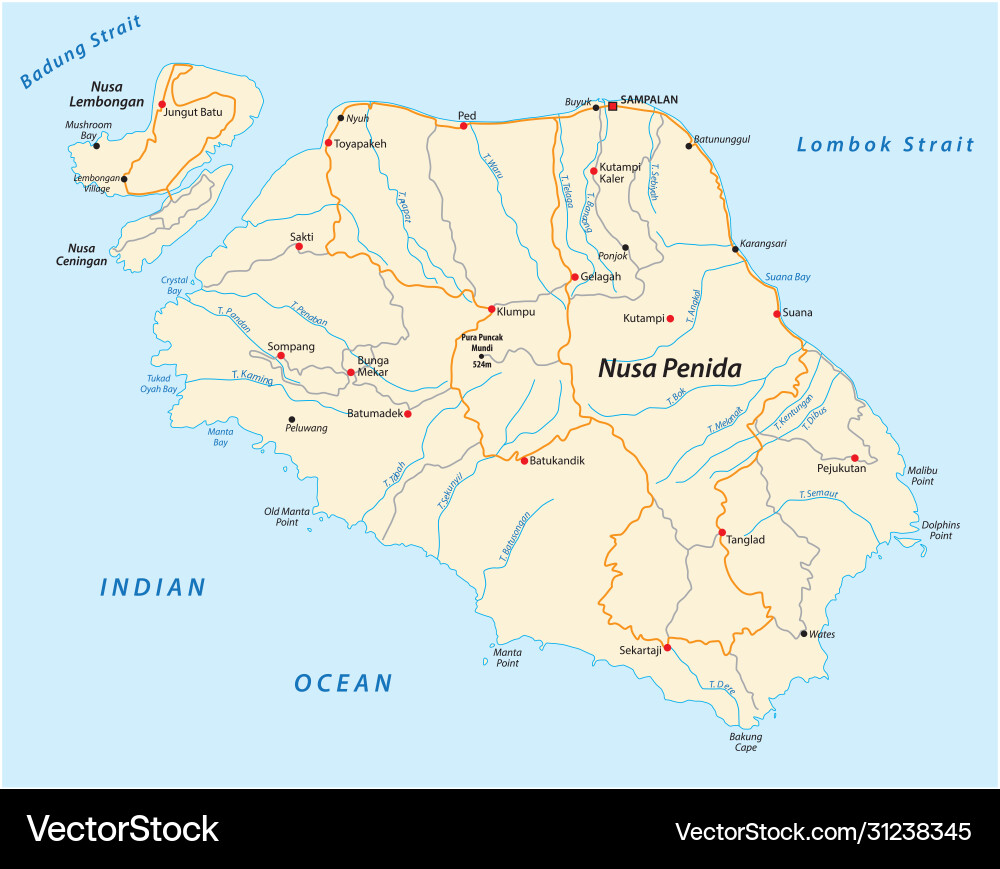 Map indonesian island nusa penida Royalty Free Vector Image