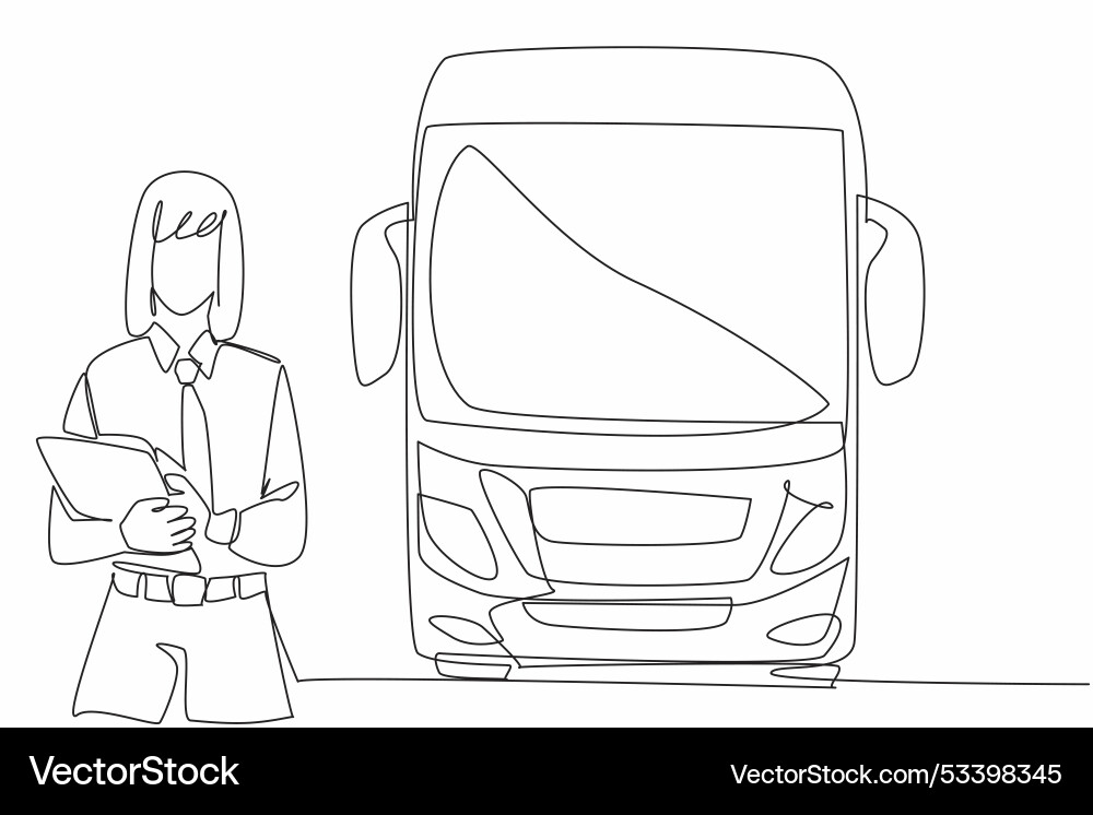 Single one line drawing female bus driver Vector Image