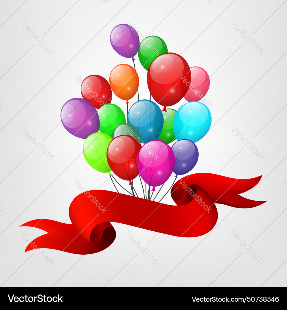 Red ribbon flying with balloons Royalty Free Vector Image