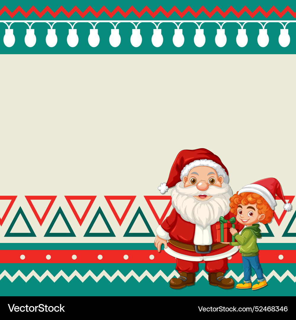 Santa and child with festive border design Vector Image