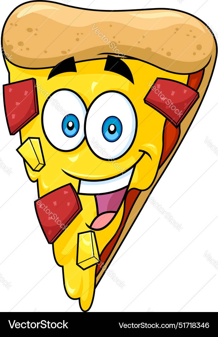 Smiling pizza slice cartoon character Royalty Free Vector