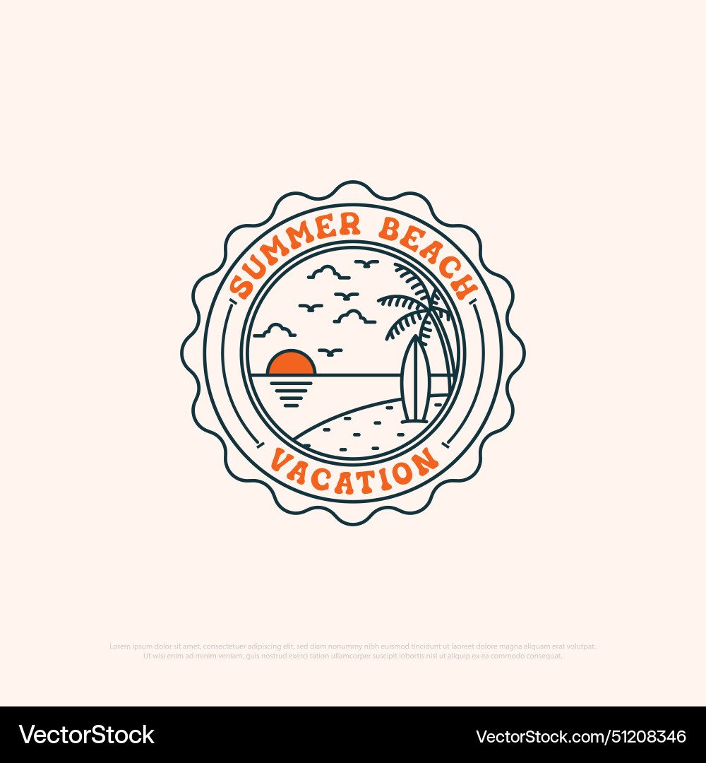 Summer vacation logo badge with line art simple Vector Image