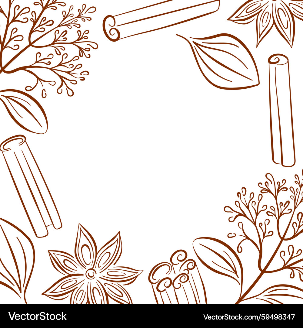 Border frame with cinnamon stick star anise Vector Image