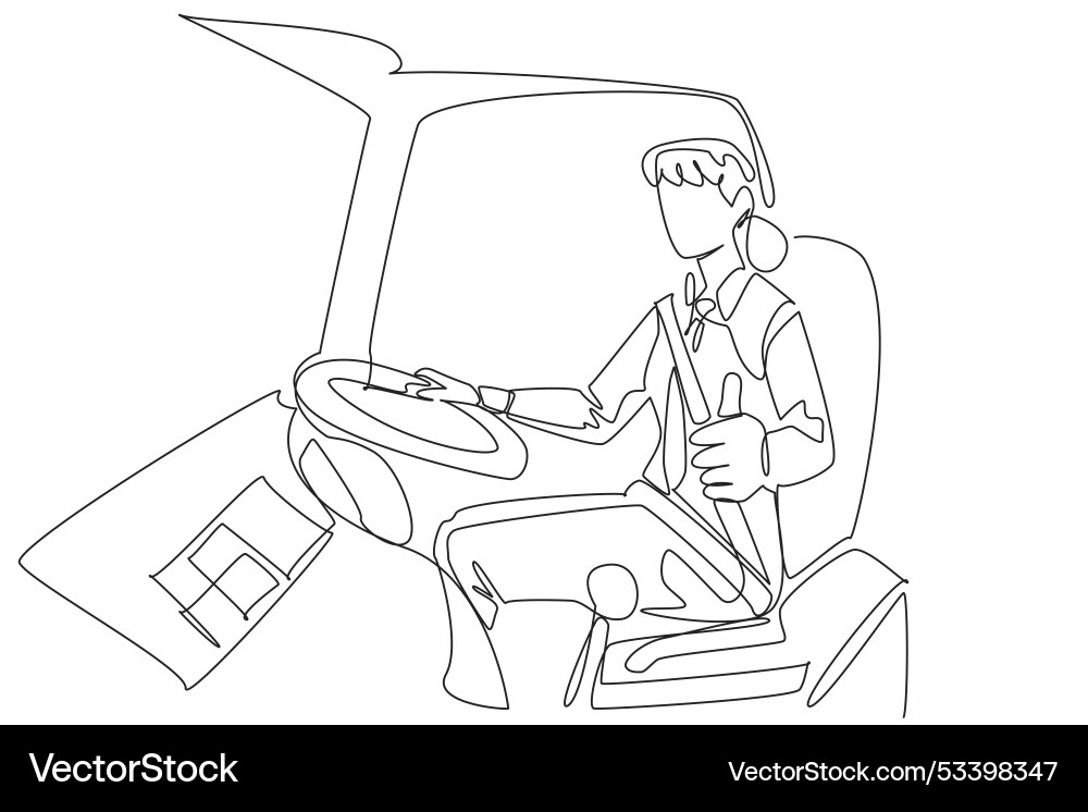 Continuous one line drawing female bus driver Vector Image