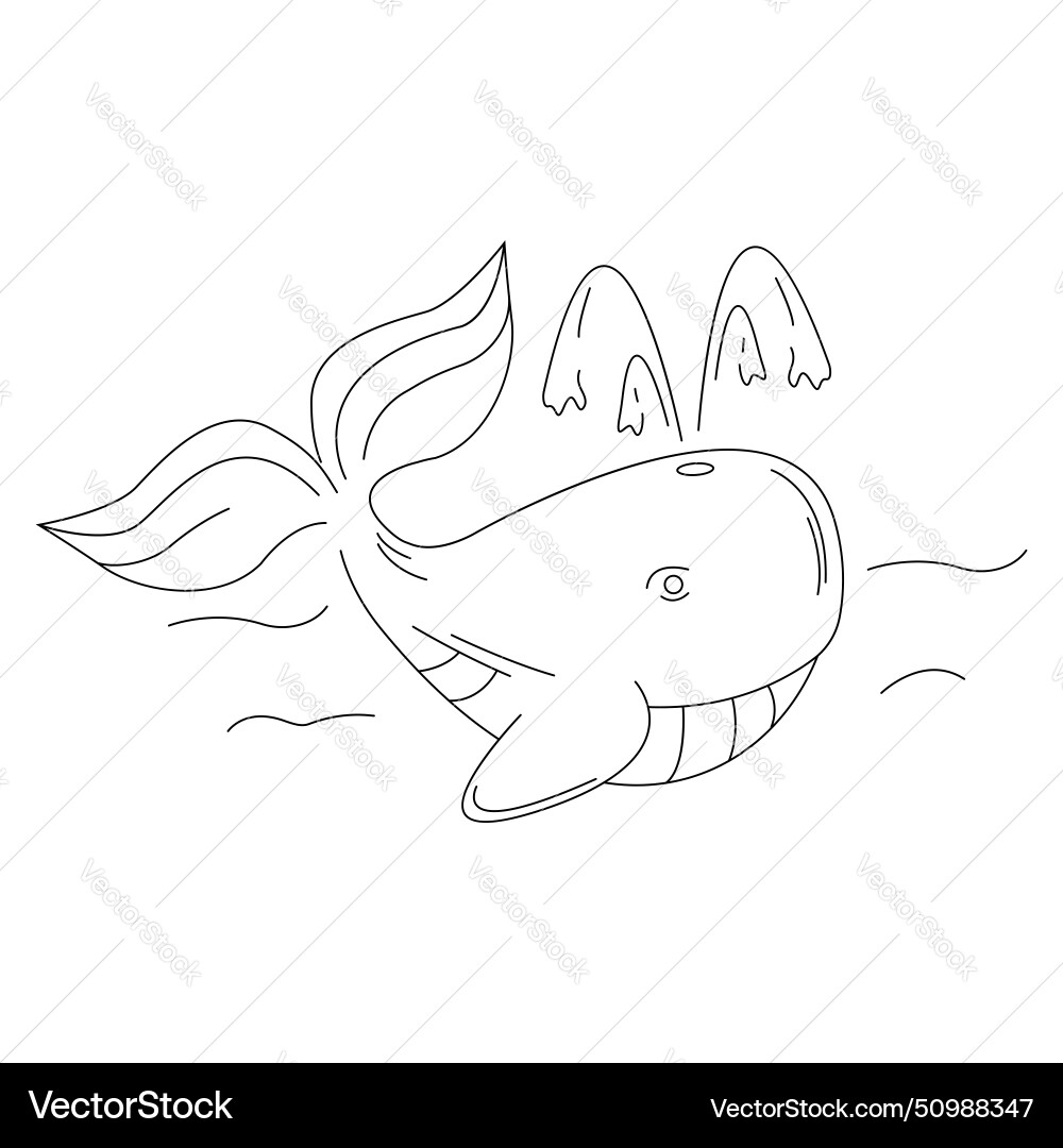 Cute cartoon whale isolated in linear style Vector Image