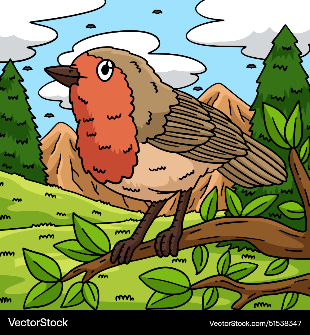 European robin bird colored cartoon Royalty Free Vector