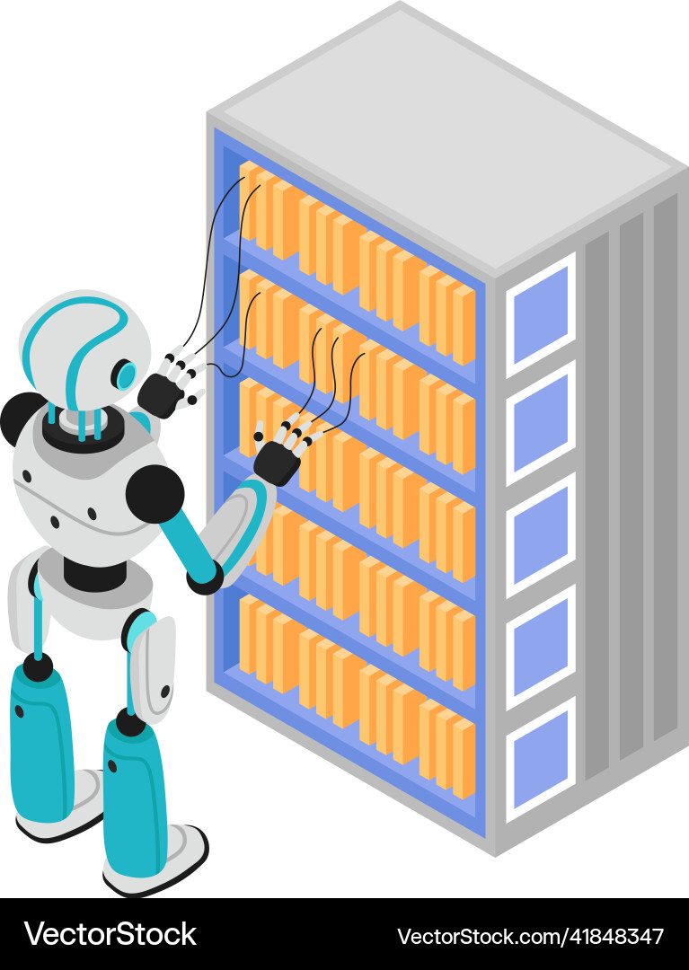 Robot server maintenance composition Royalty Free Vector