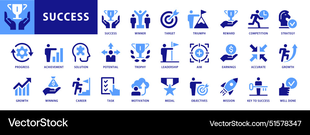 Success icon set successful business and personal Vector Image
