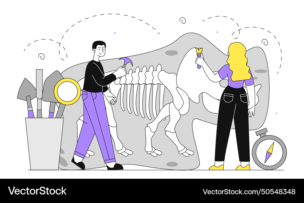 Archaeologist team linear Royalty Free Vector Image