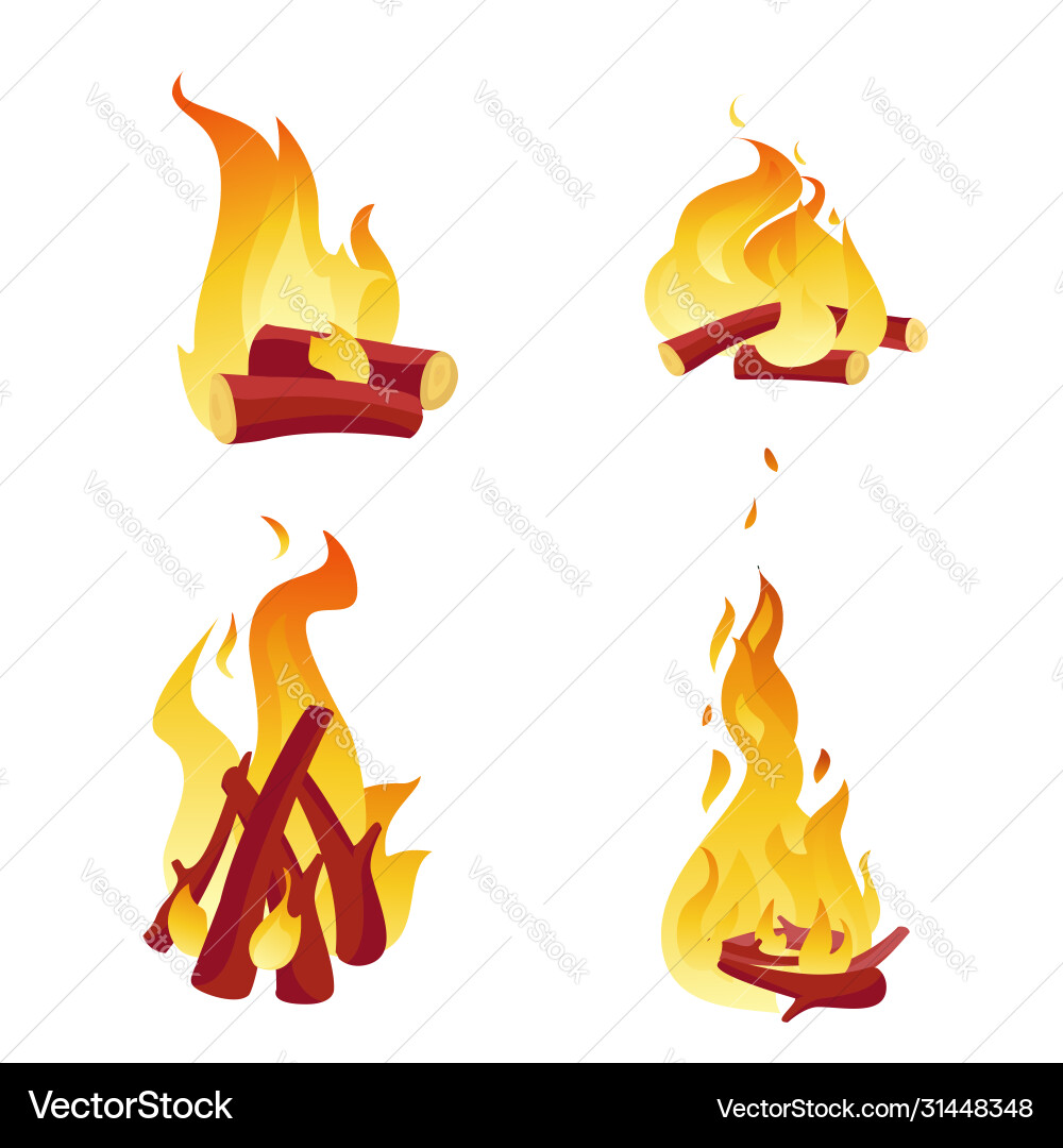 Campfire burning logs icon set bonfire cartoon – Royalty-Free Vector ...