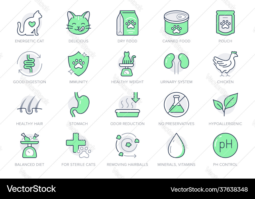 Cat food line icons include Royalty Free Vector Image