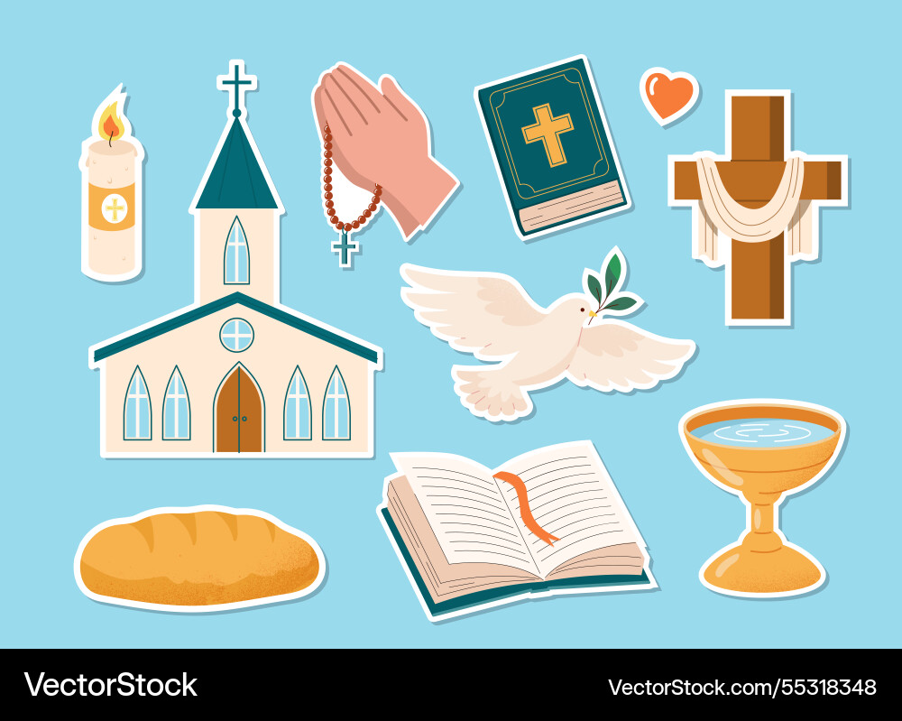 Christian stickers set hands with red rosary Vector Image