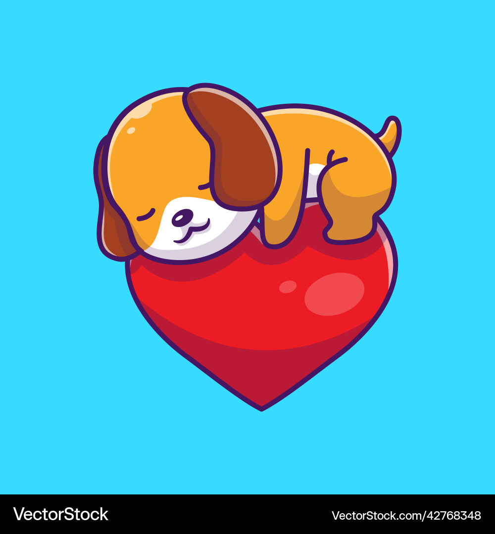 Cute dog sleeping on heart cartoon Royalty Free Vector Image