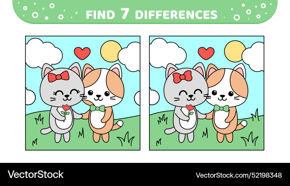 Find 7 differences cats on the walking game Vector Image