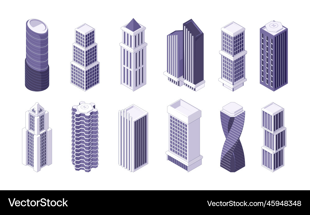 Isometric City Skyscraper Buildings Royalty Free Vector