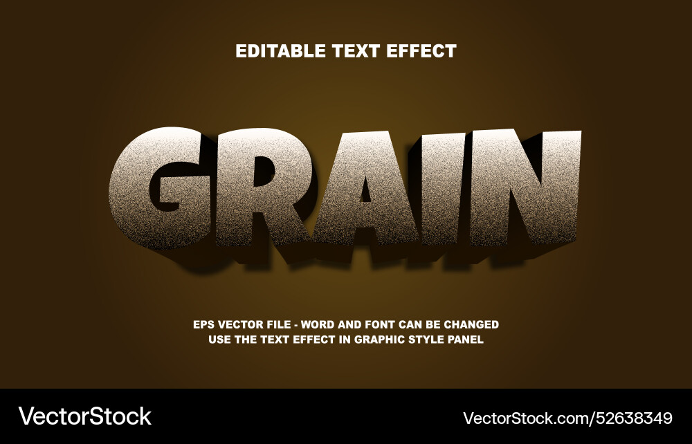 Editable text effect grain 3d template Royalty Free Vector