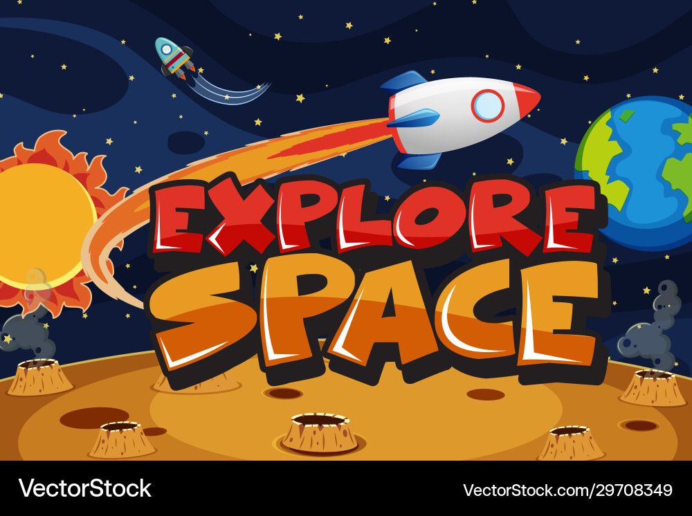 Poster design with spaceships flying in space Vector Image