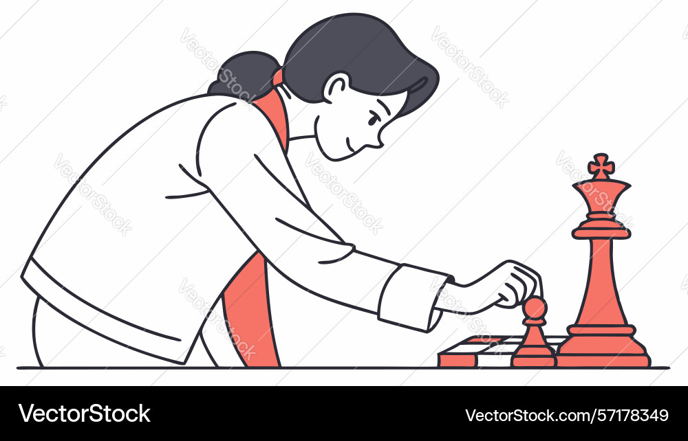 Woman making chess move focused strategy and play Vector Image