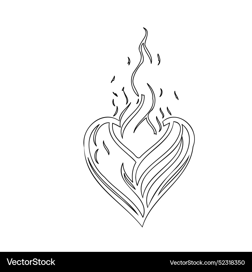 Candle flame fire heart outline sketch Royalty Free Vector