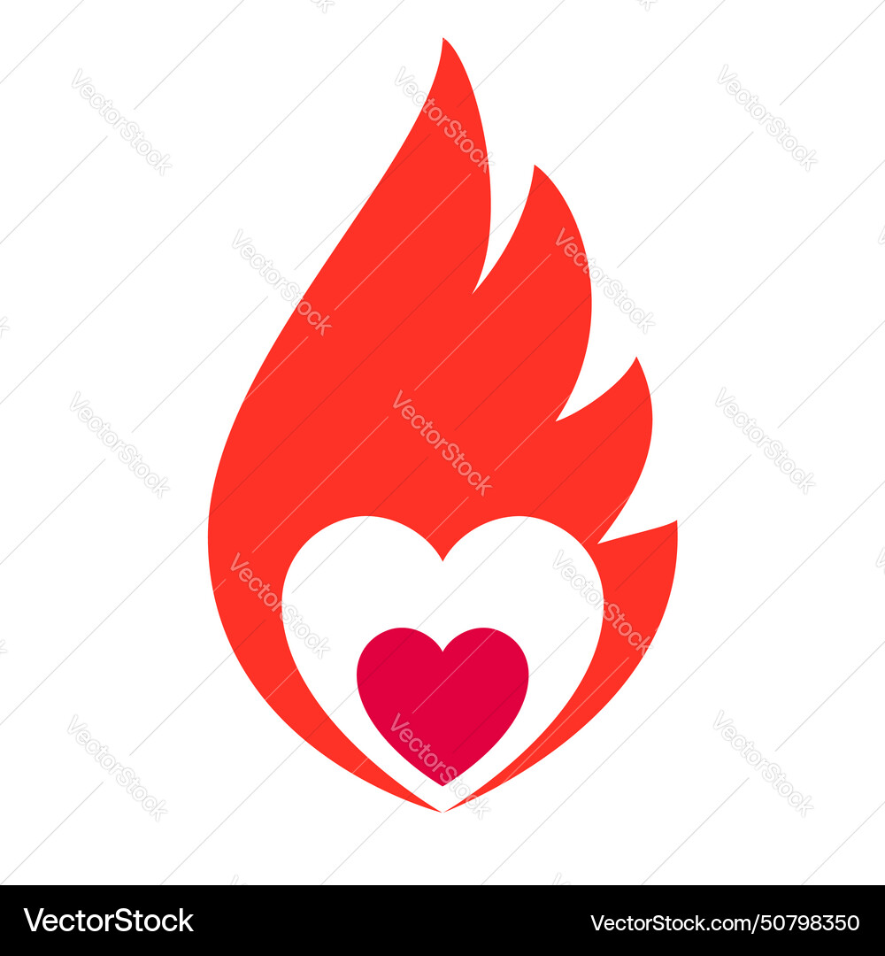 Fire flame hot heart symbol Royalty Free Vector Image