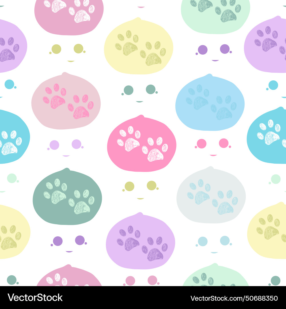 Mochi dessert and paw prints pattern Royalty Free Vector
