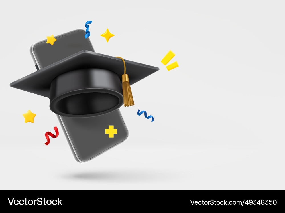 Modern smartphone with graduation cap 3d banner Vector Image