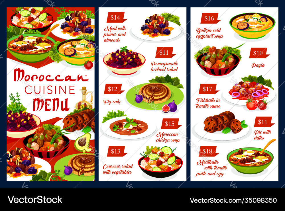 Moroccan Food Menu - Cuisine & Dishes Vector Image