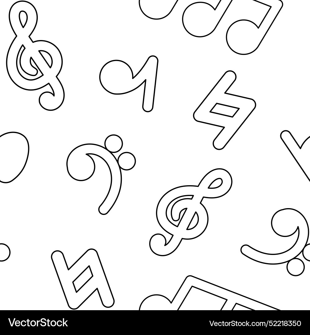 Musical notes seamless pattern coloring page Vector Image
