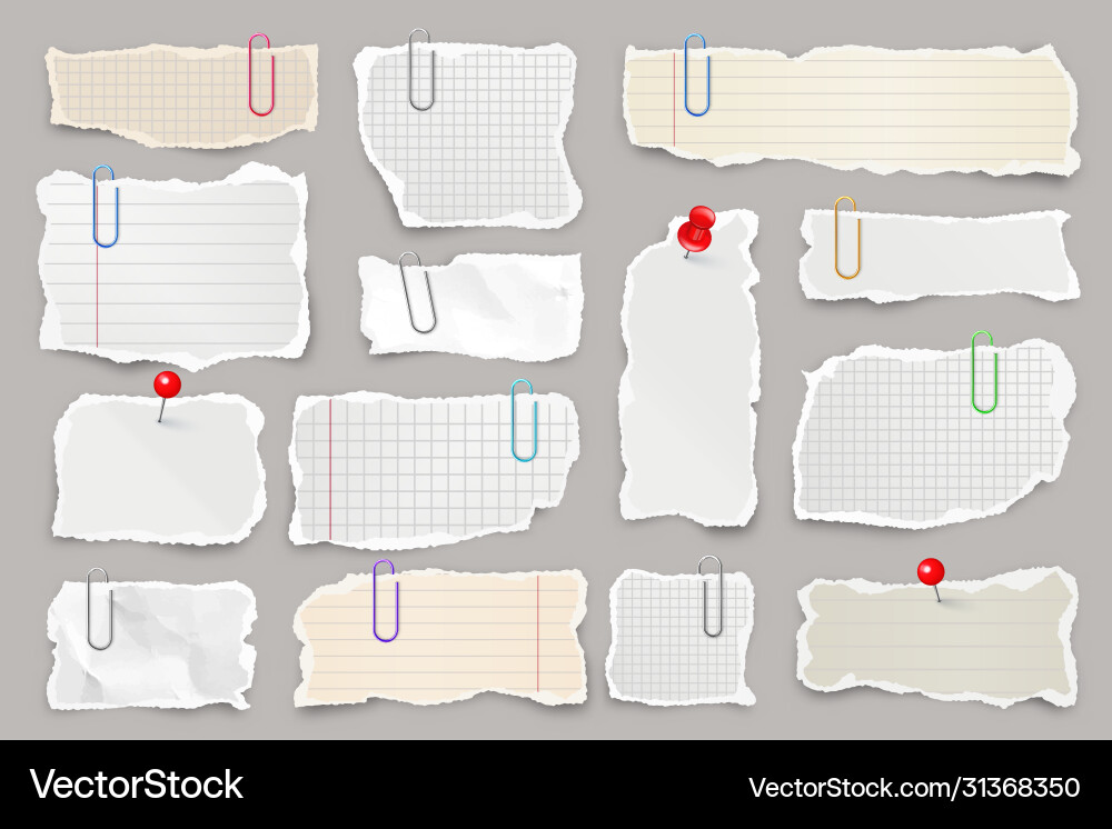 Ripped Paper Scraps with Clips Royalty Free Vector Image
