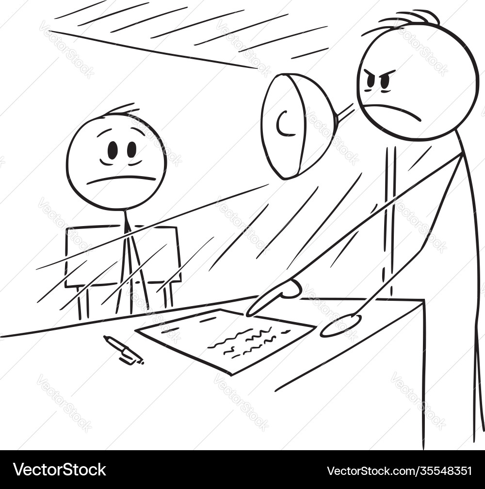 Cartoon man in interrogating room forced Vector Image