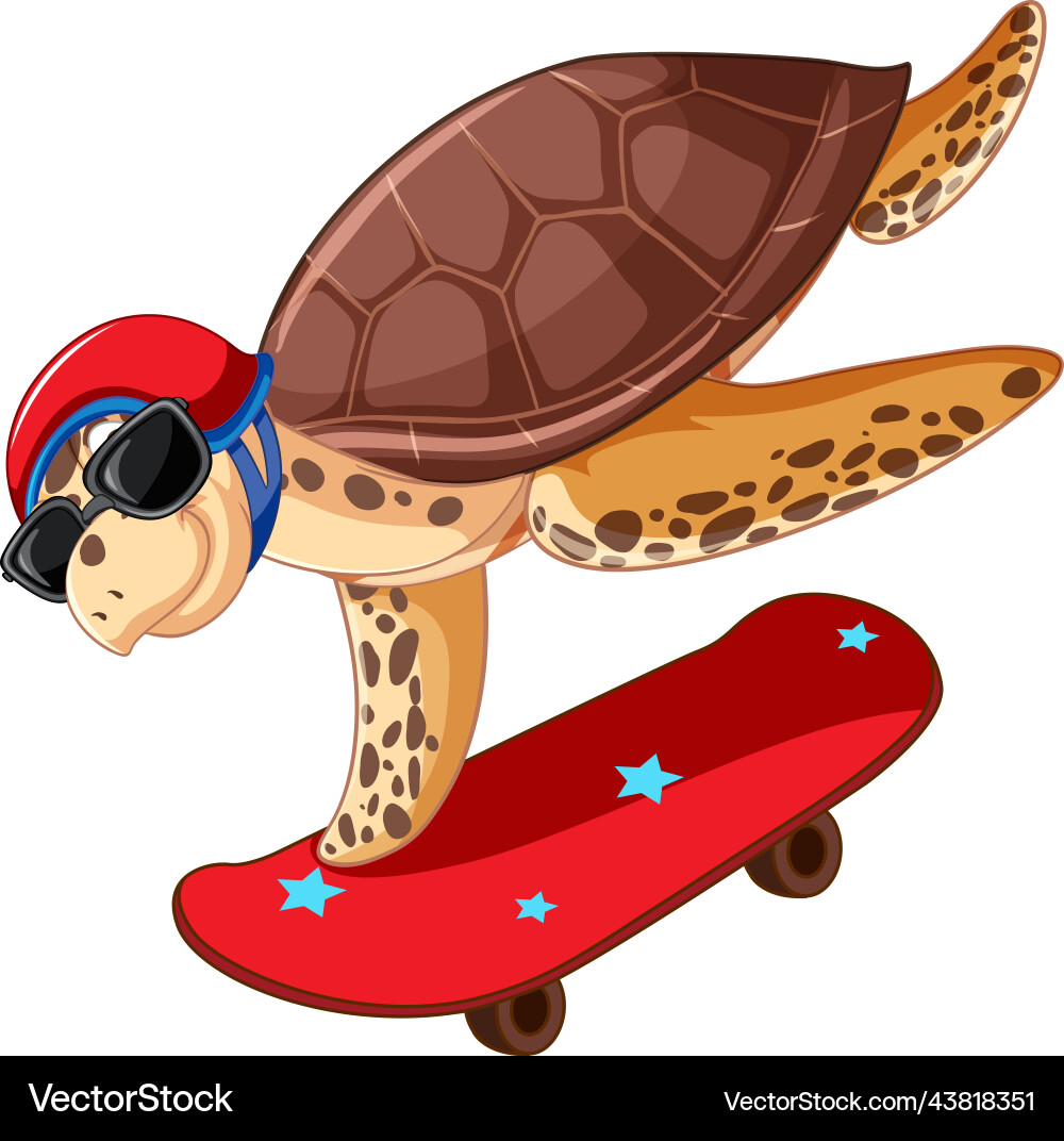 Cute turtle cartoon character skateboarding Vector Image