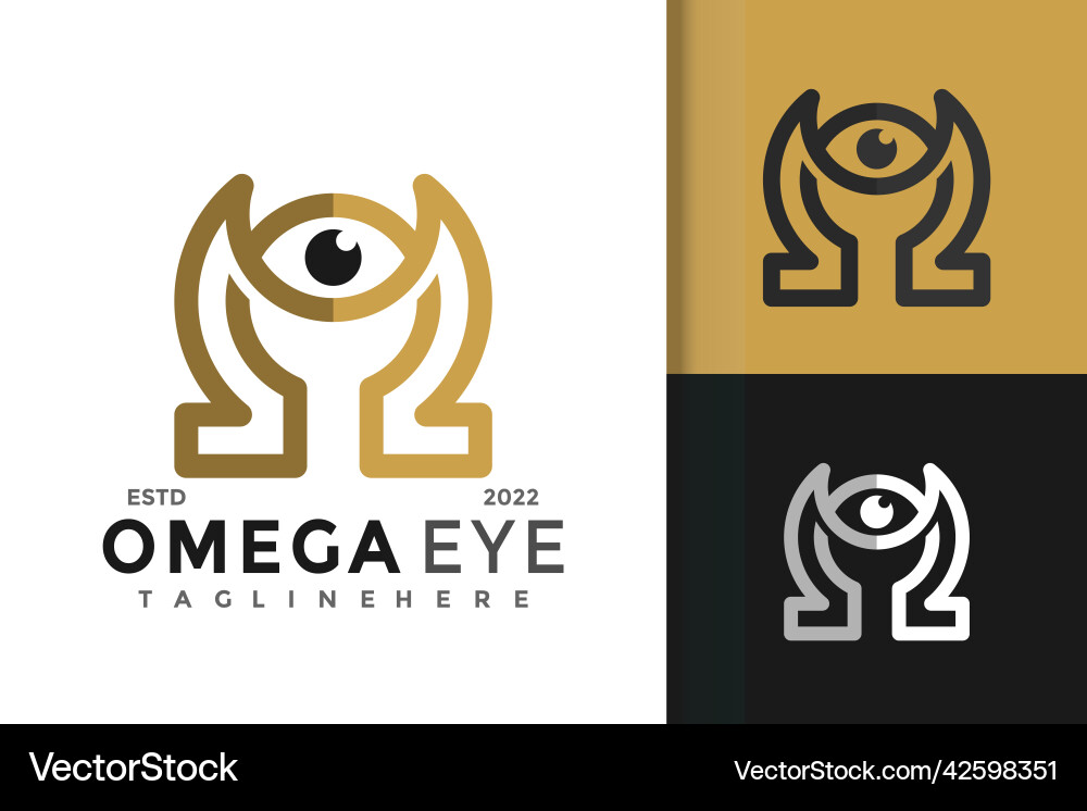 Golden omega eye logo design template Royalty Free Vector