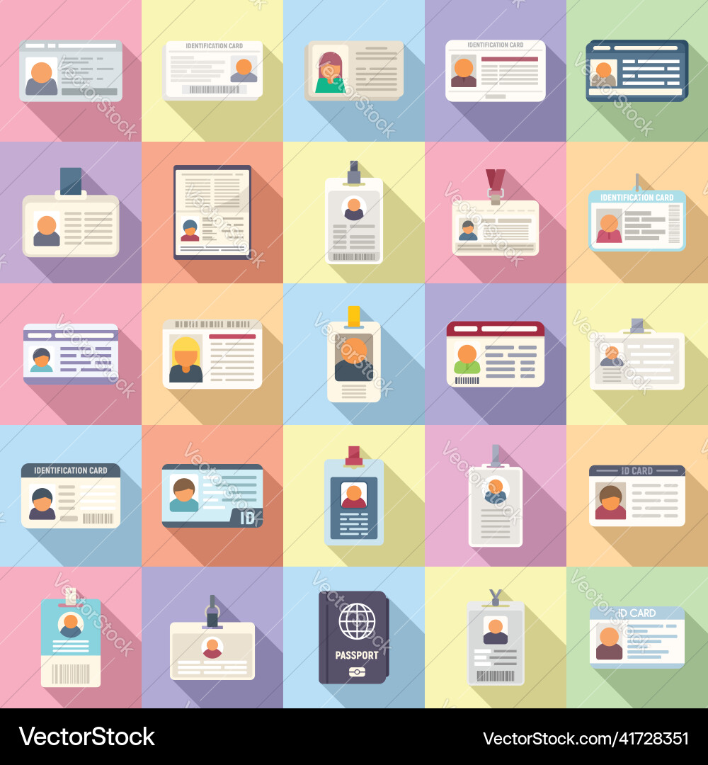 Id card icons set flat tag name Royalty Free Vector Image