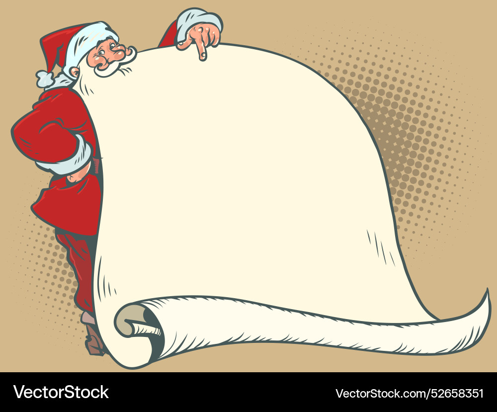 Santa claus points to his beard wish list Vector Image