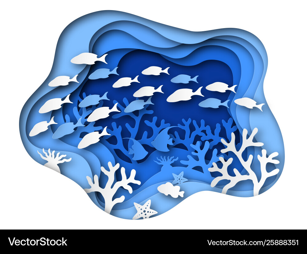 Underwater sea paper cut ocean bottom reefs Vector Image