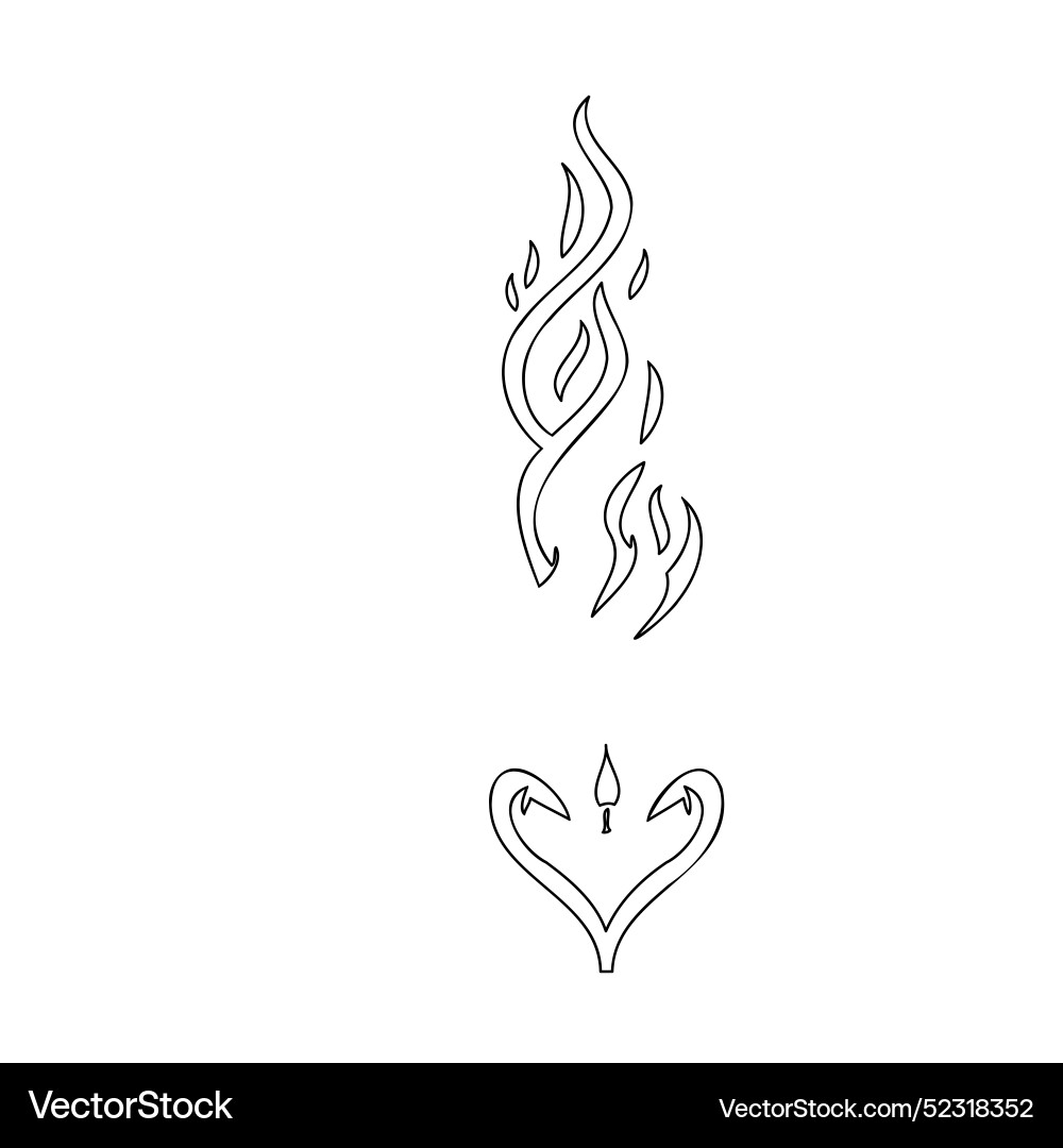 Candle flame fire heart outline sketch Royalty Free Vector