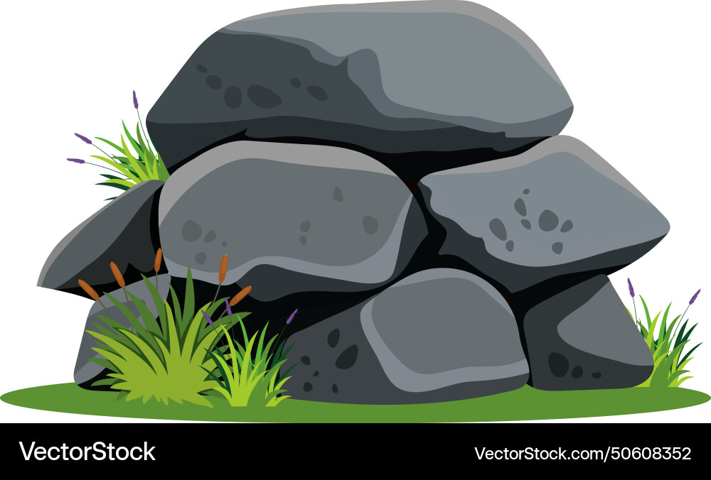 Cartoon rocks with grass on a white background Vector Image
