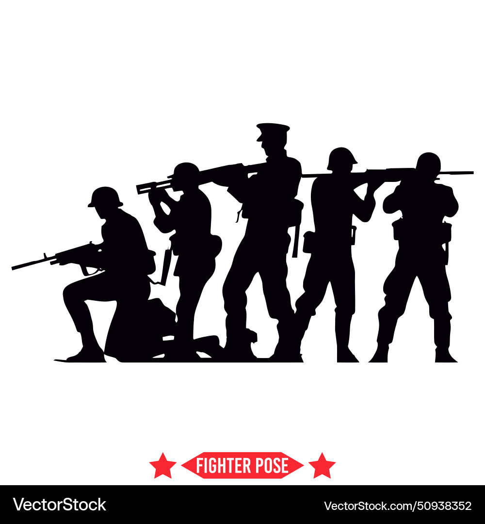 Dynamic fighter pose silhouette collection ready Vector Image