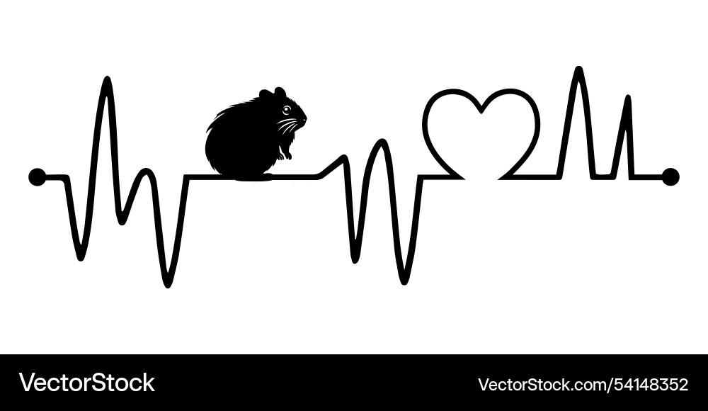 Heartbeat line with hamster standing silhouette Vector Image