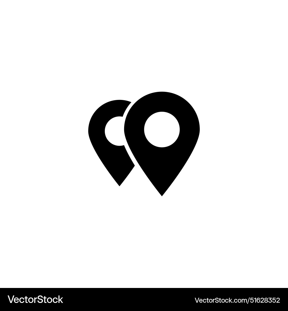 Modern Black Icon Of Two Overlapping Location Pins