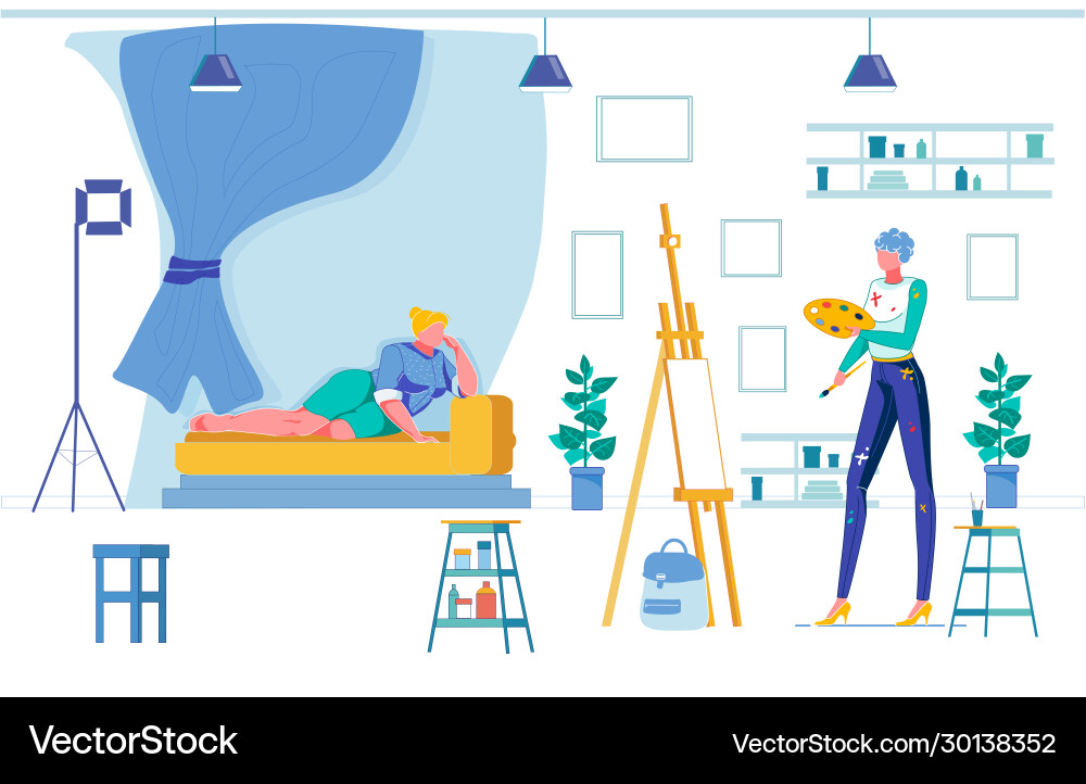 Plump blonde lying on couch posing as life model Vector Image