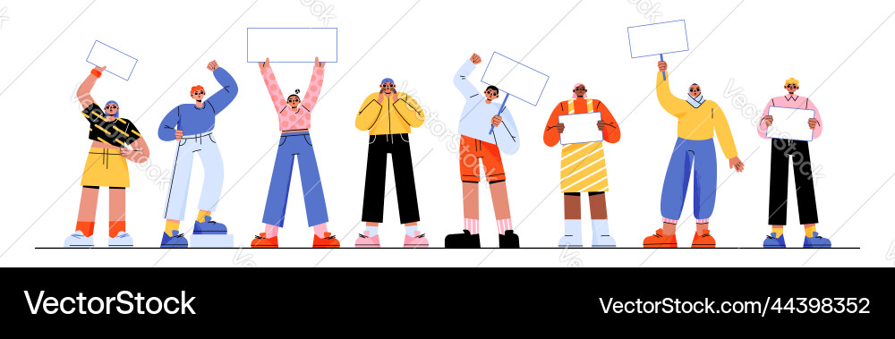 Protest people with placards and banners on rally Vector Image