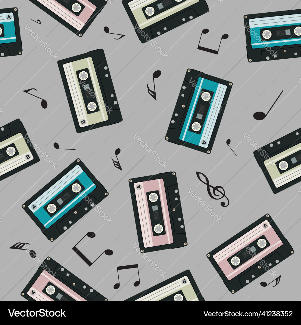 Seamless audio cassettes background Royalty Free Vector