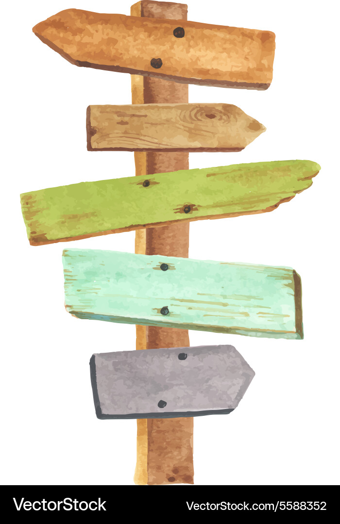 Watercolor wooden signpost Royalty Free Vector Image