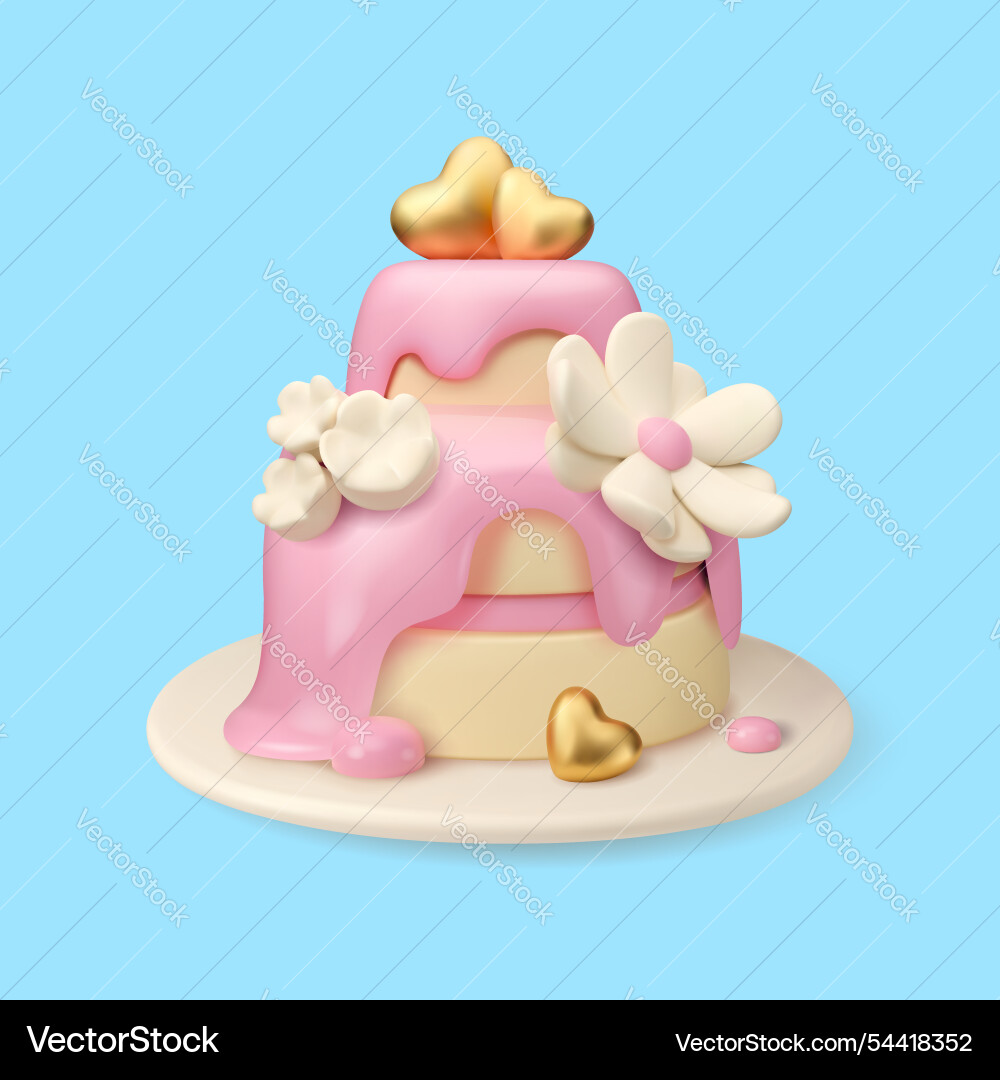 Wedding or birthday cake 3d icon Royalty Free Vector Image