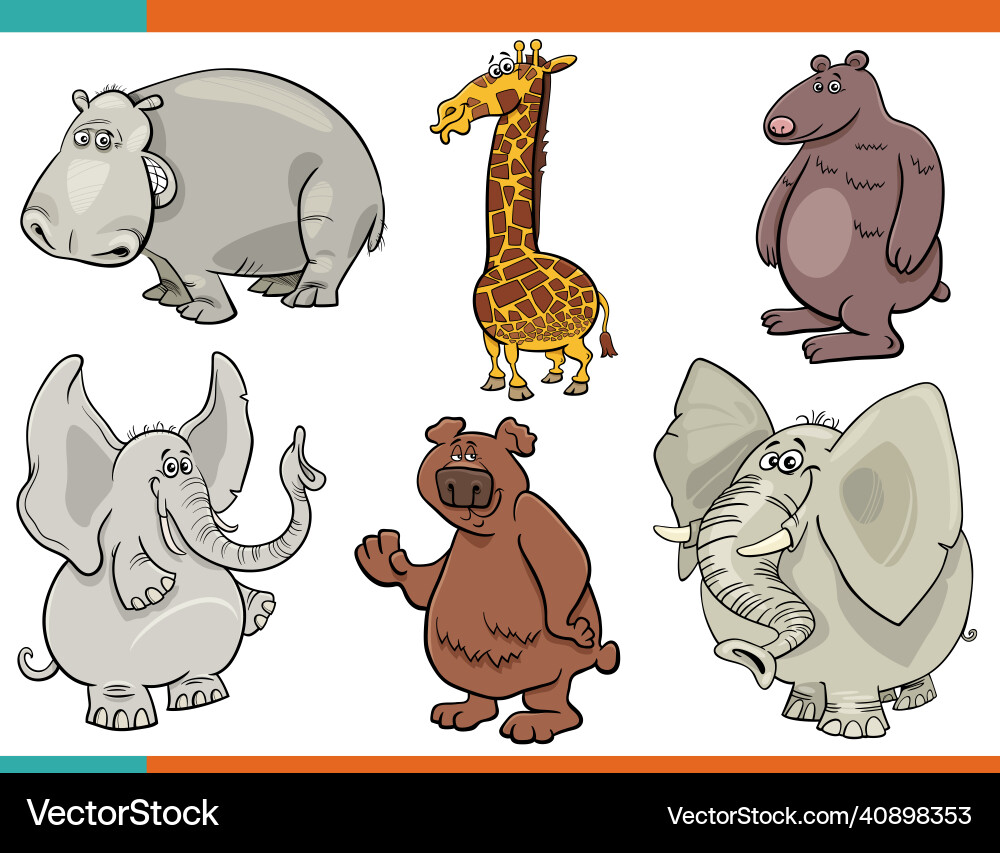 Cartoon funny wild animals characters set Vector Image